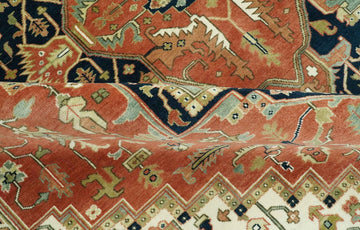9x12 Rust, Ivory and Blue fine Hand Knotted Traditional Heriz wool rug ...