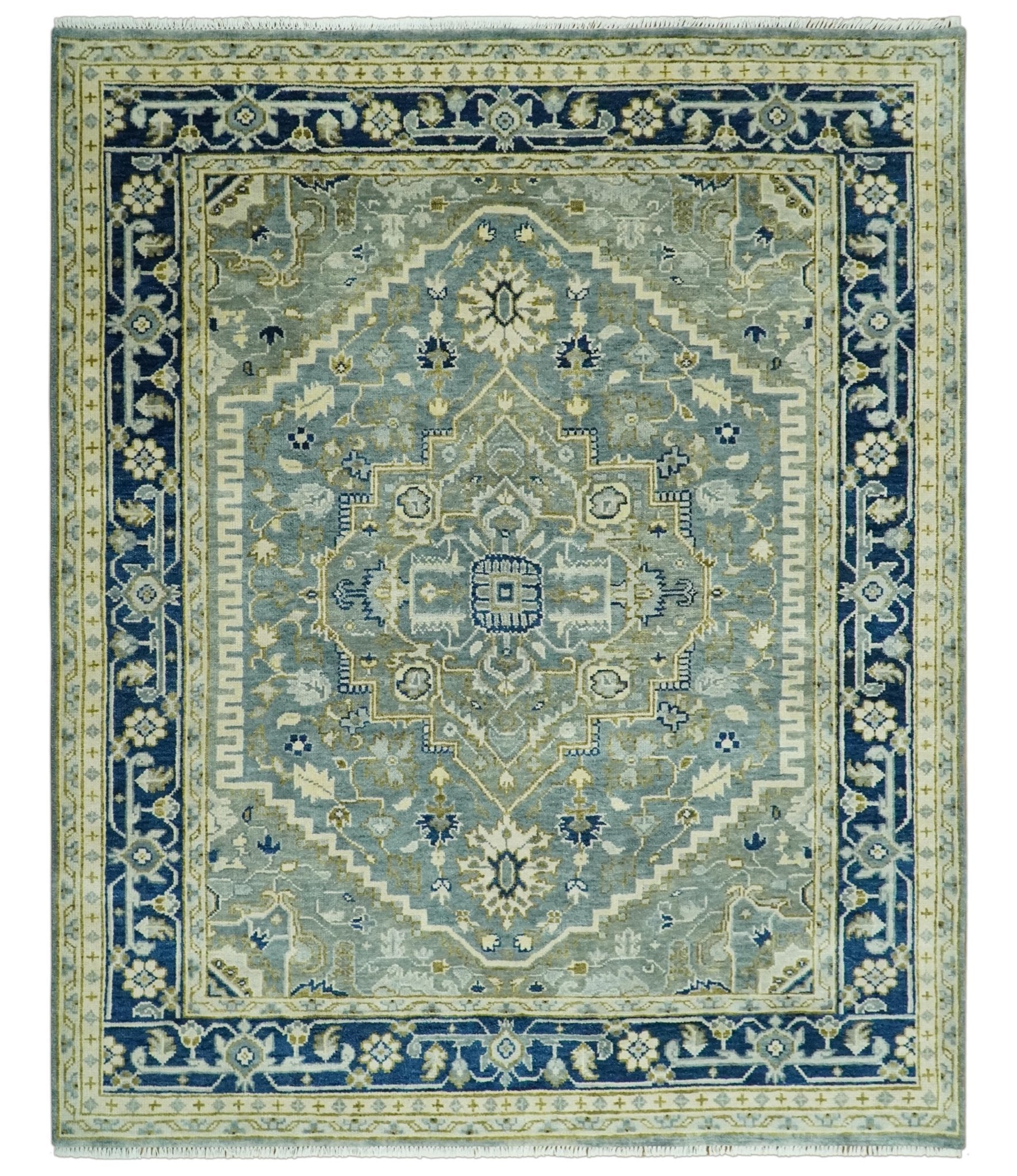 Gray, Olive and Blue Traditional Heriz Custom Made wool Rug – The Rug Decor