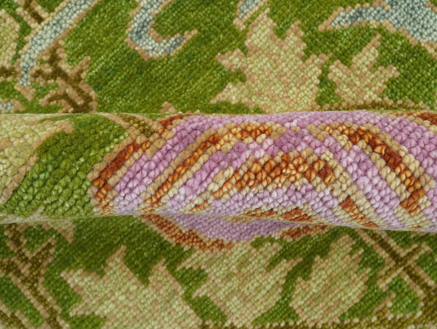 Custom Made Green And Pink Traditional Donegal Design Hand Knotted woo ...