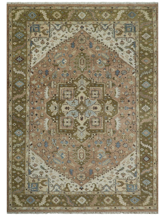 Vintage Style Olive, Rust and Ivory Traditional Heriz wool Area Rug ...