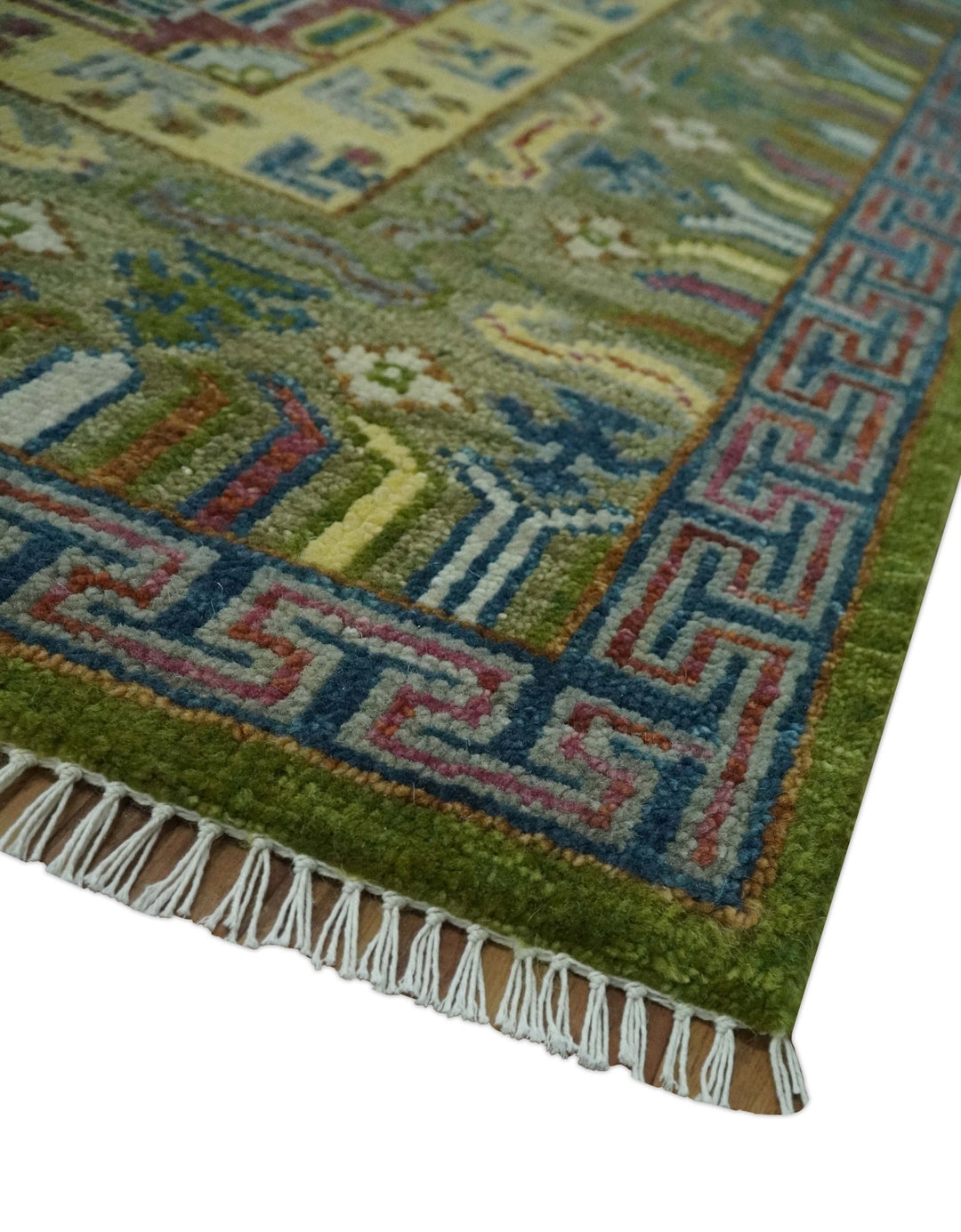 Green, Beige and Maroon Hand knotted Traditional Medallion wool Rug ...