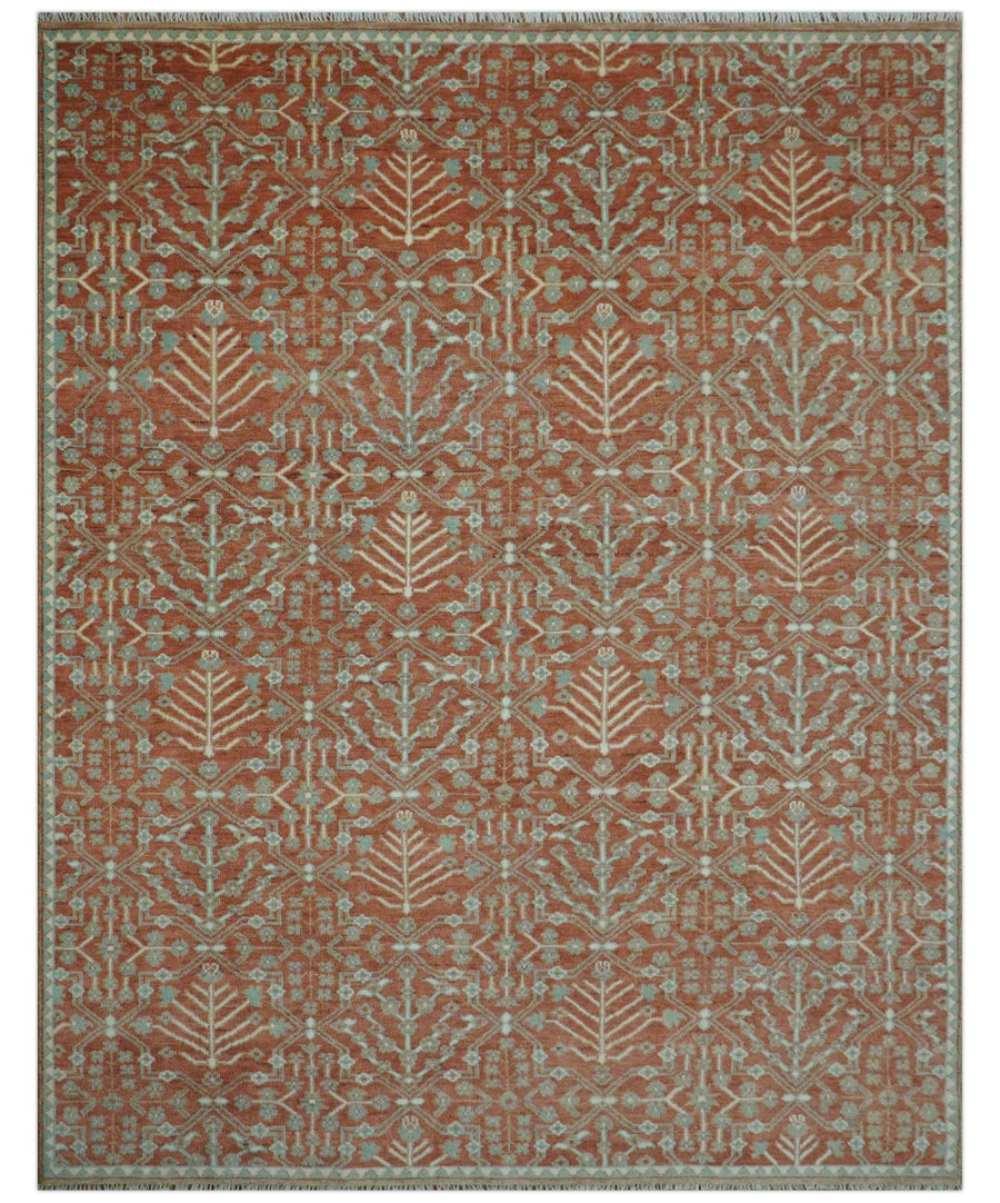 Hand knotted Multi Size Rust and Aqua Floral wool Area Rug – The Rug Decor