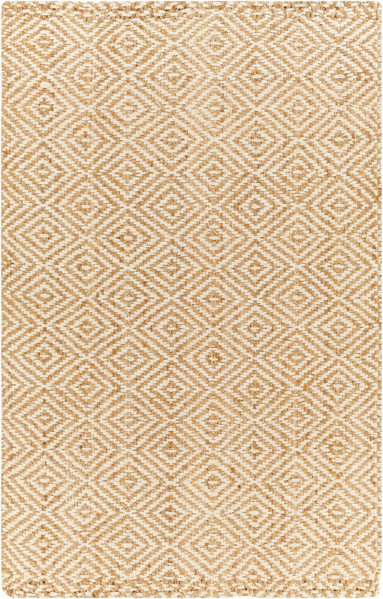 Hand Woven Modern Geometrical Ivory and Natural Brown Jute Area Rug ...