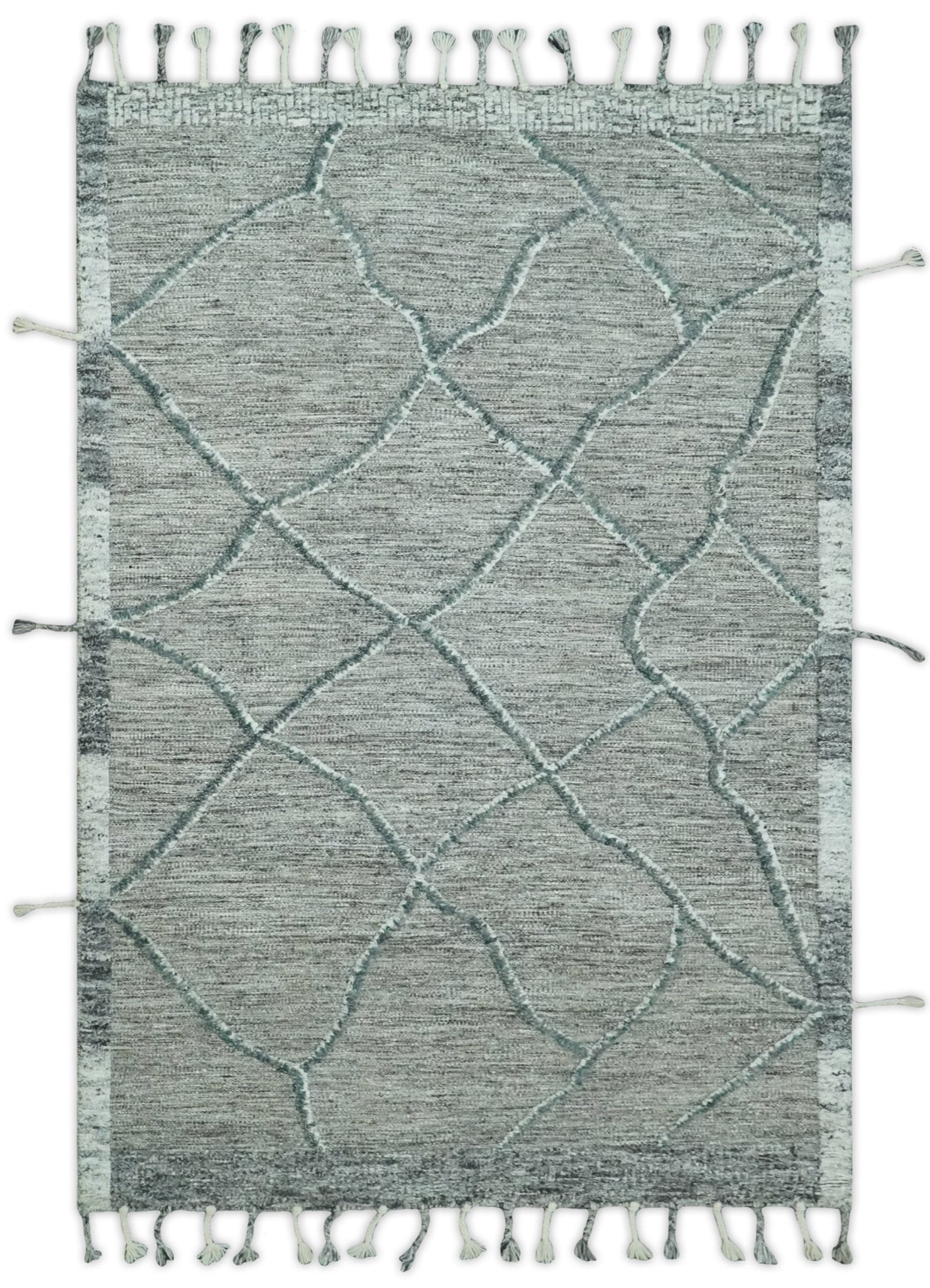 Hand carved Texture Gray, Ivory and Charcoal Hand Knotted 5x8 wool Rug ...