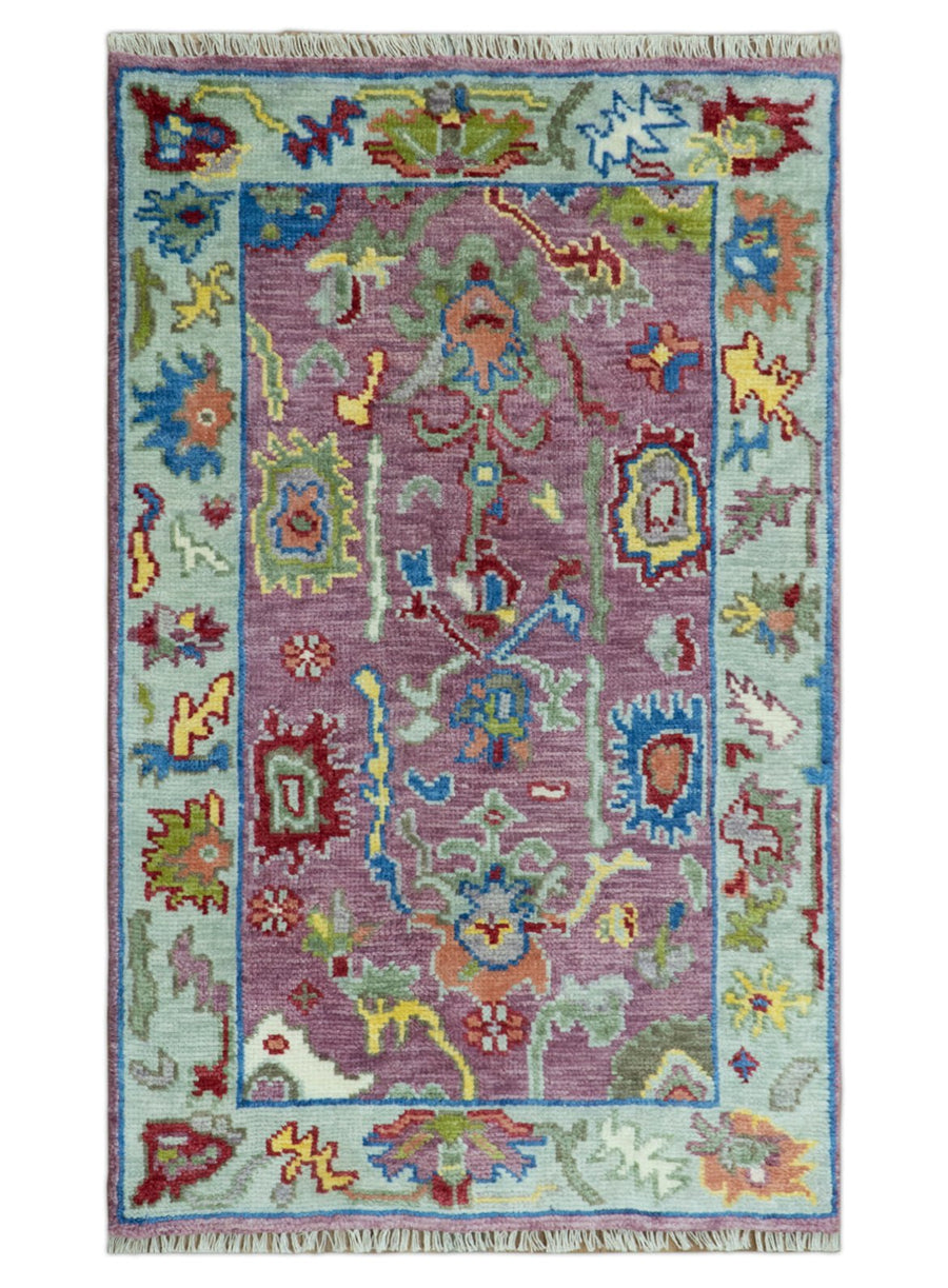 Pink Oushak Rug Wool Blue Colorful Hand knotted Modern Oushak Rug – The ...