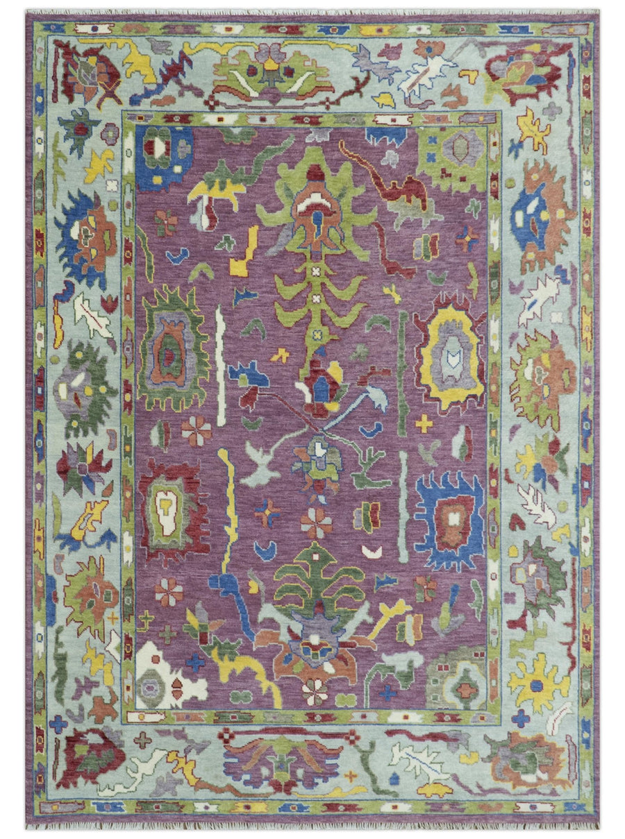 Pink Oushak Rug Wool Blue Colorful Hand knotted Modern Oushak Rug – The ...