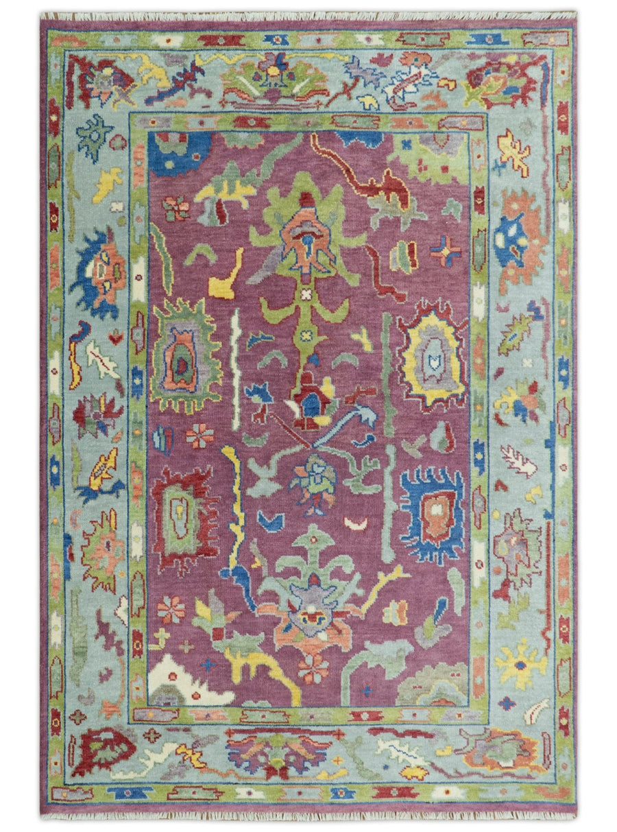 Pink Oushak Rug Wool Blue Colorful Hand knotted Modern Oushak Rug – The ...
