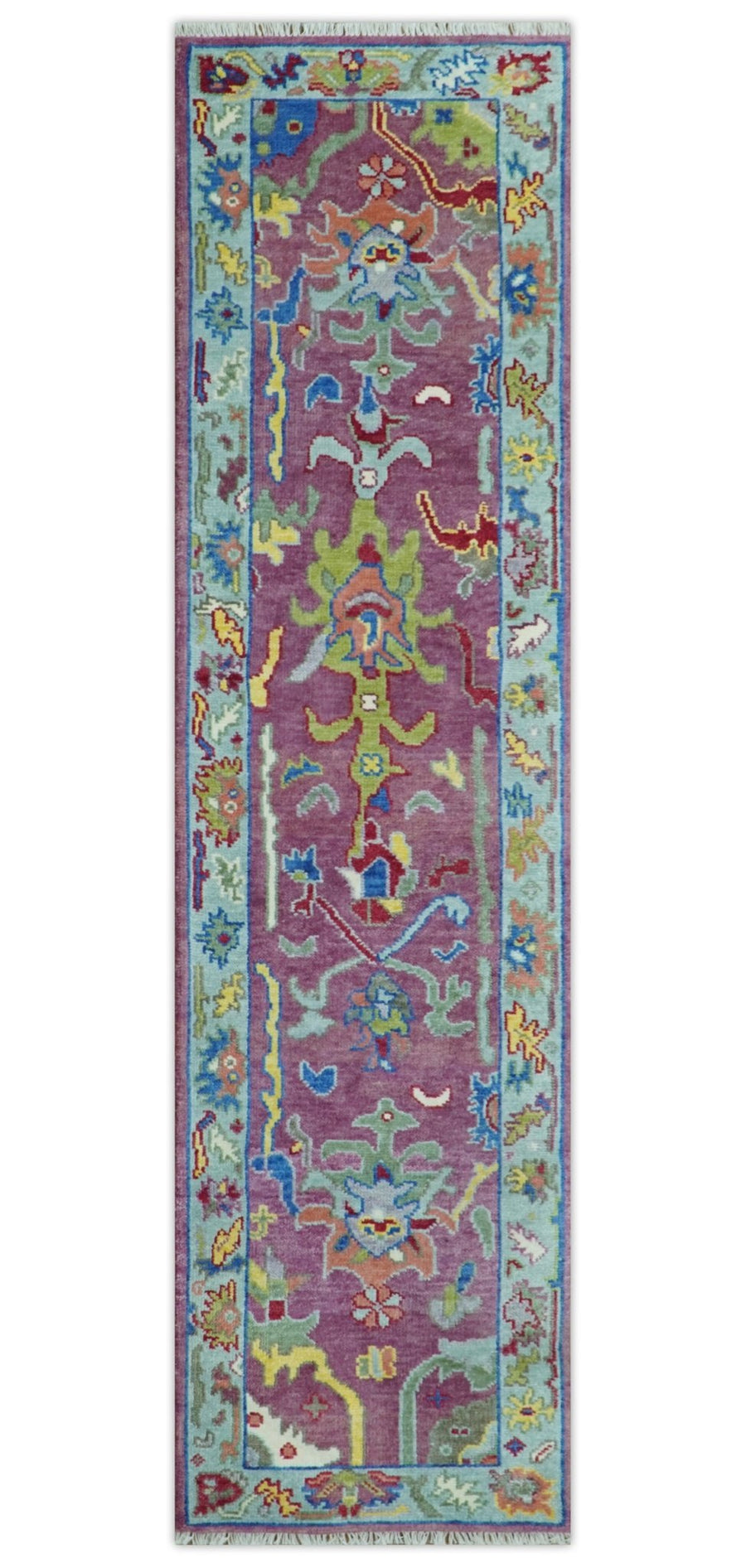 Pink Oushak Rug Wool Blue Colorful Hand knotted Modern Oushak Rug – The ...