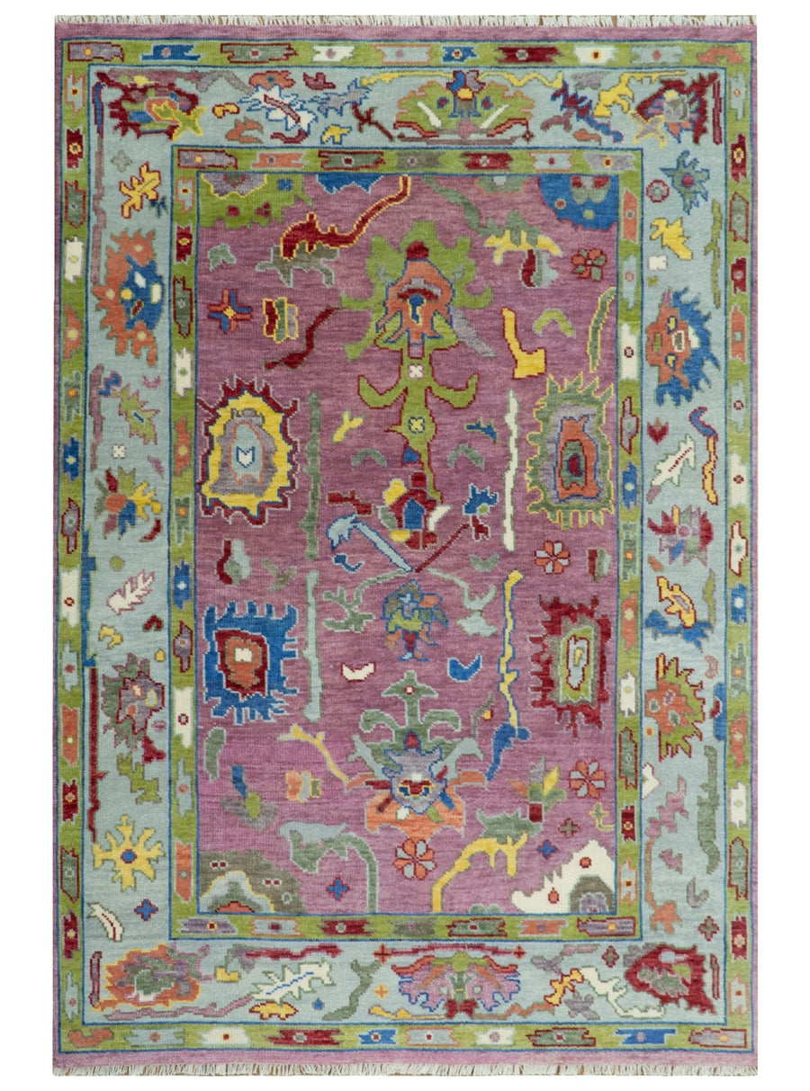 Pink Oushak Rug Wool Blue Colorful Hand knotted Modern Oushak Rug – The ...
