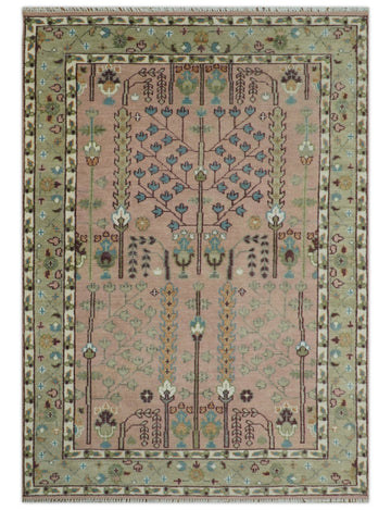 Multi size Pink, Olive and Beige Traditional Vintage Wool Rug – The Rug ...