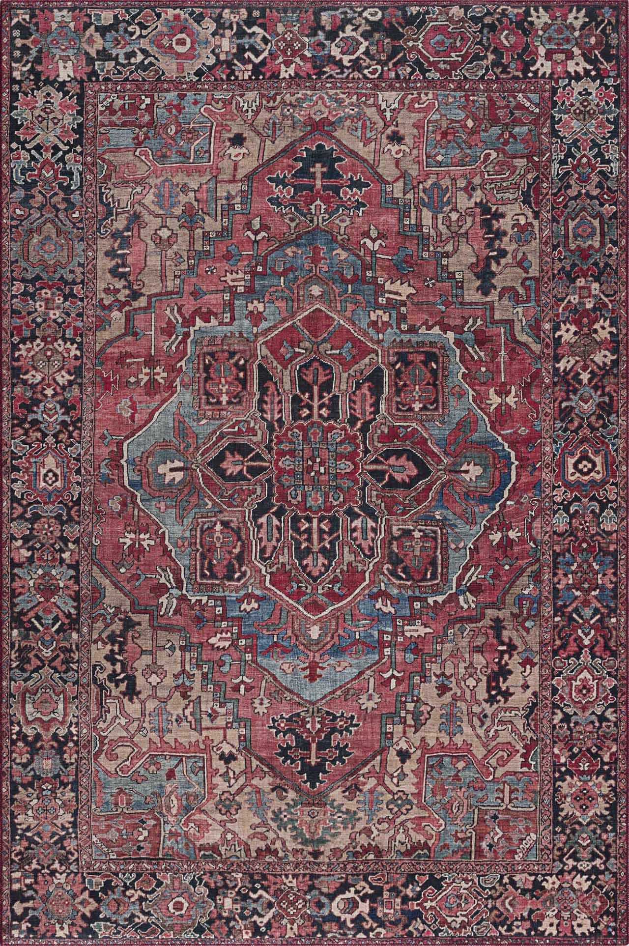 Rich Maroon, Tan and Blue Heriz Medallion Vintage Style rug – The Rug Decor