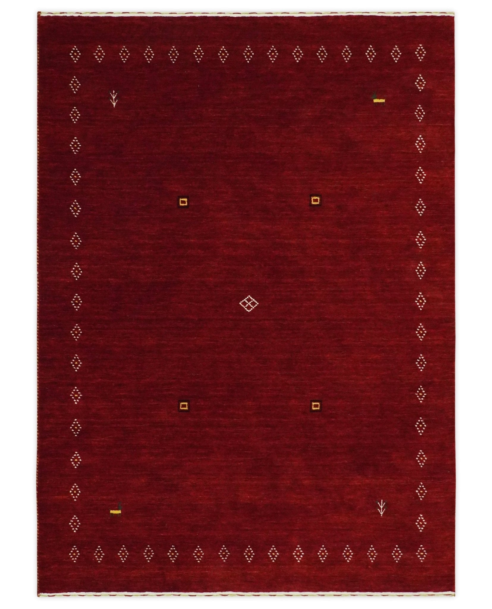 Solid Plain Maroon Geometrical Design Hand loom Custom Size wool Rug ...