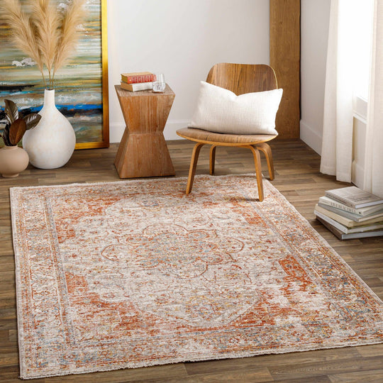 Traditional Medallion Design Rust And Cream Machine Woven Rug – The Rug ...
