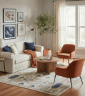 Traditional Floral Ivory, Blue and Rust Hand Knotted Wool Area Rug ...