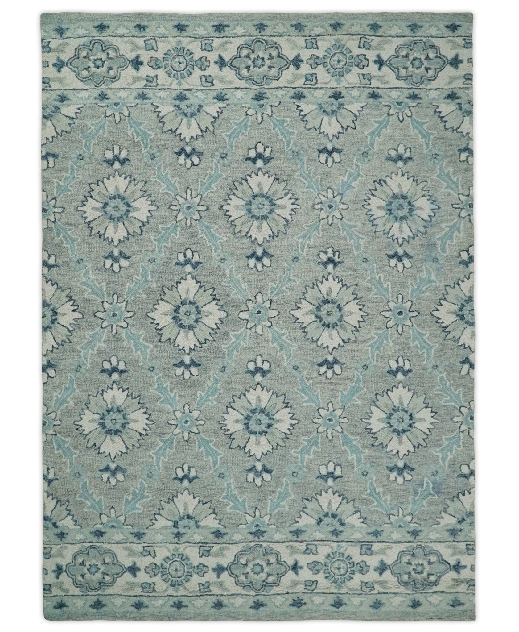 Hand Tufted Blue and Silver Ikat Pattern traditional Wool Area Rug ...