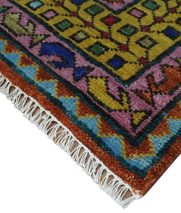 Hand Knotted Green, Rust, Yellow, Pink and Blue Floral Multi Size Rug ...