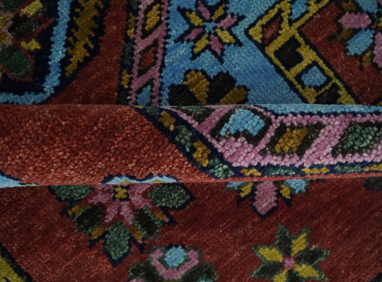 Hand Knotted Rust and Blue Traditional Antique look Multi Size Wool Ar ...