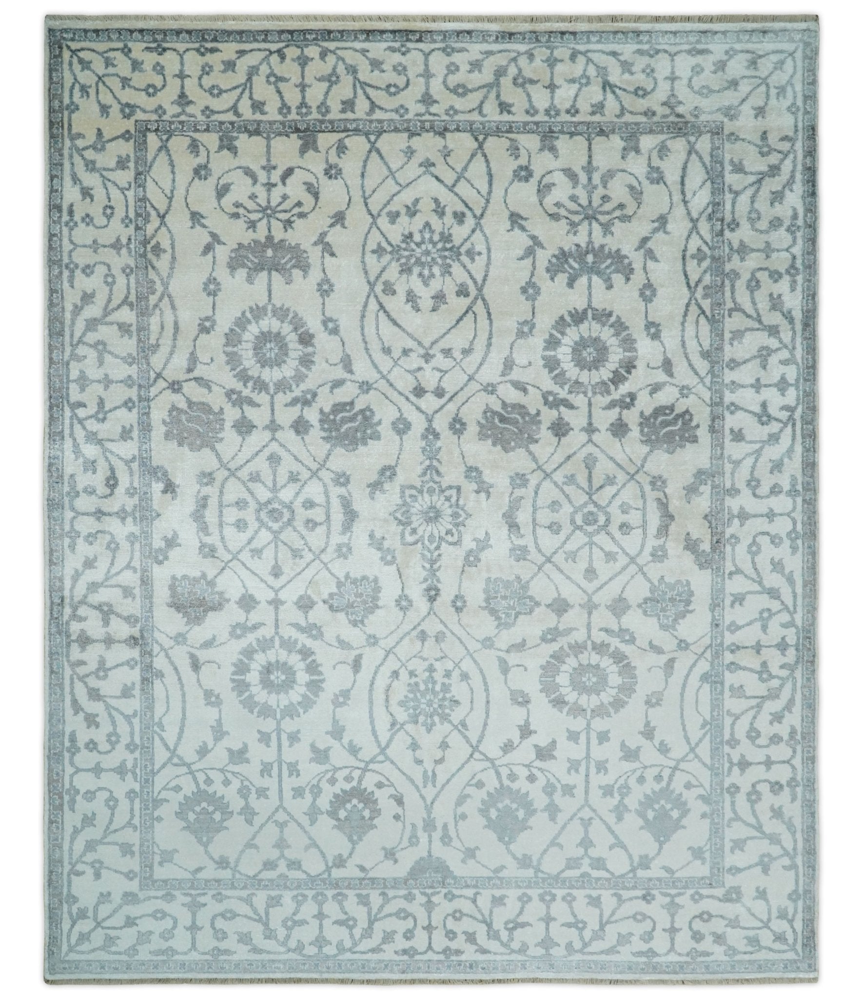 8x10 Fine Hand Knotted Blue, Gray and Brown Traditional Turkish Style ...