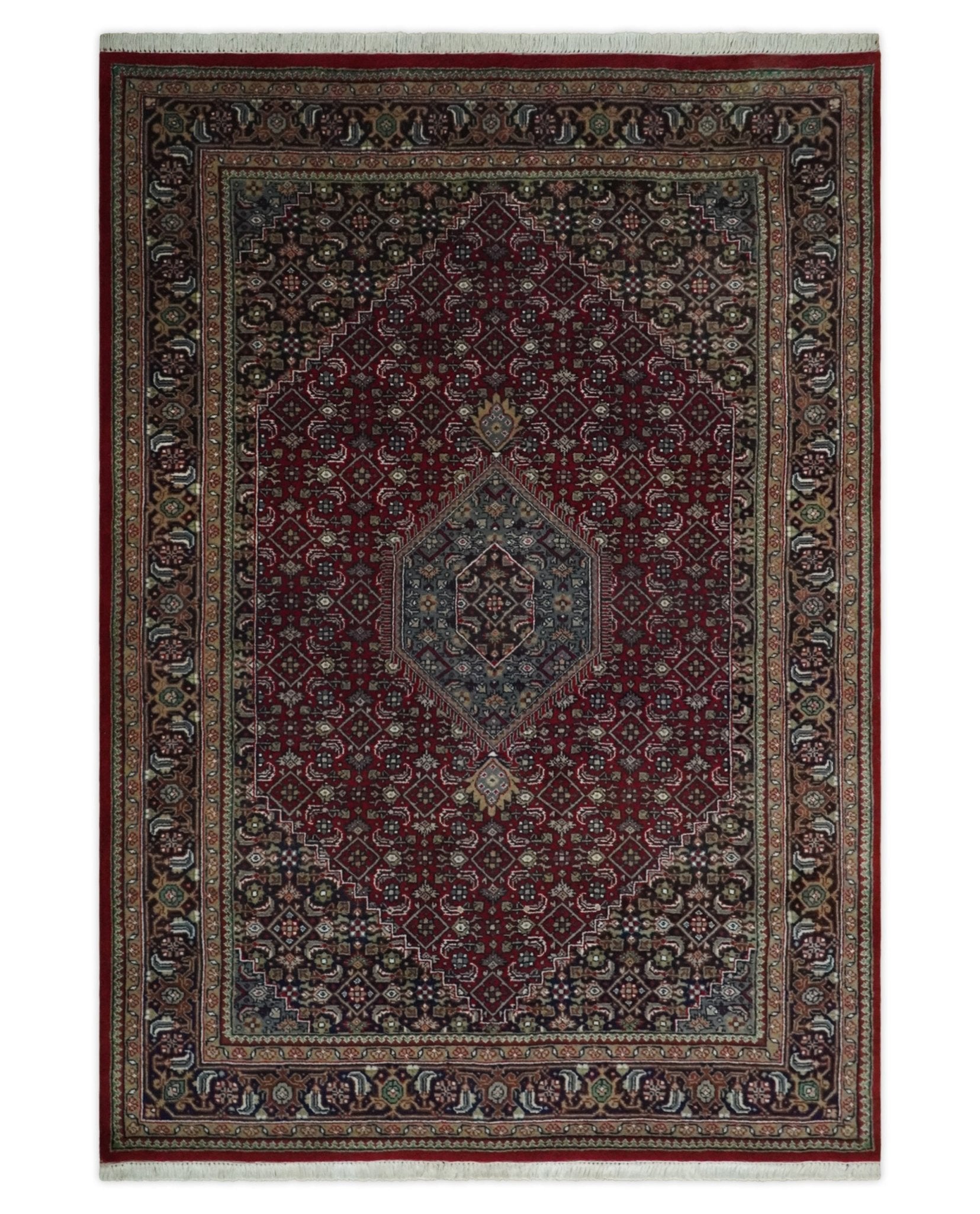 5x7 Antique Persian Hand Knotted Maroon, Black and Blue Traditional Me ...