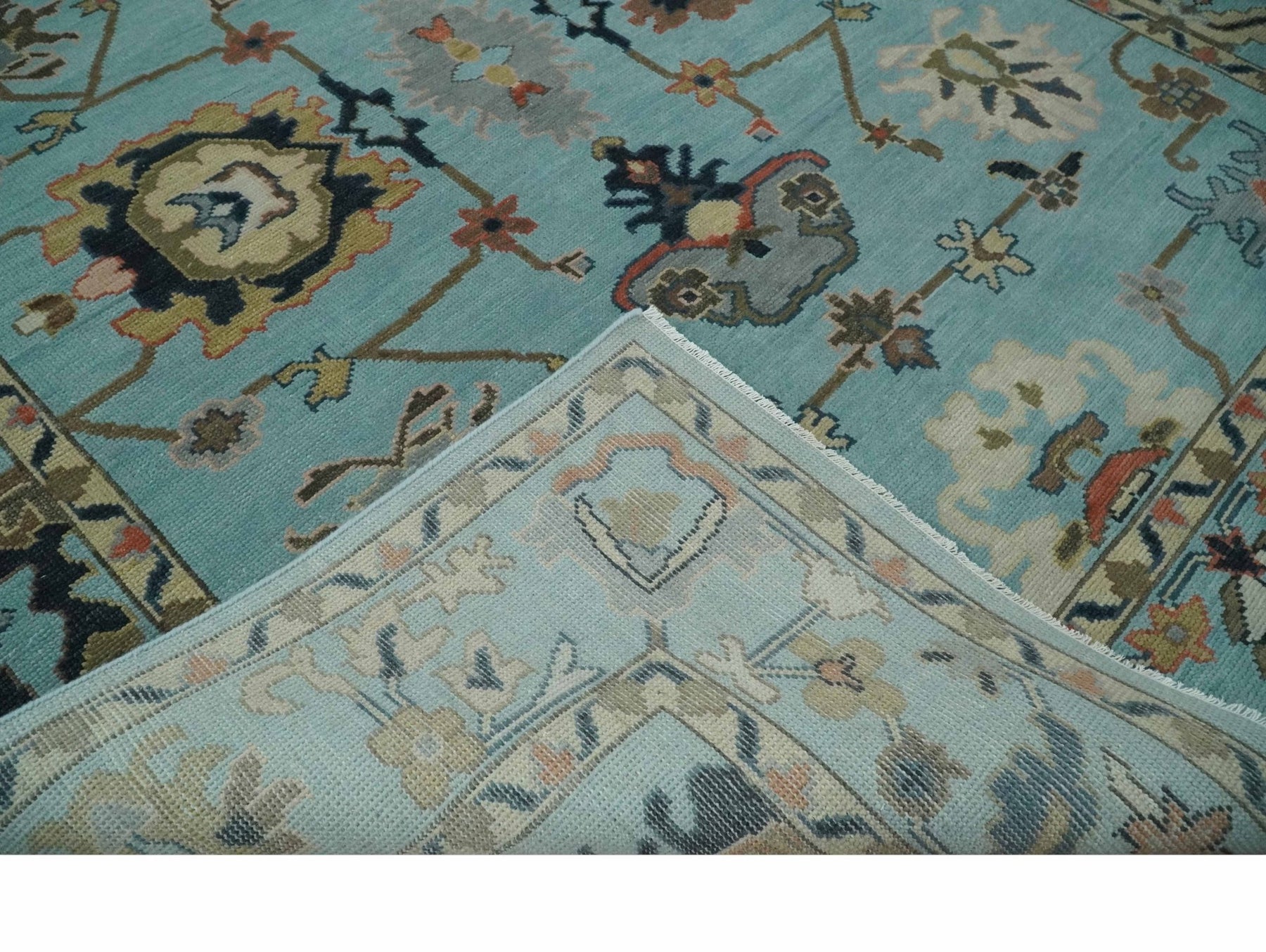 Aqua Multi Size Vibrant Colorful Traditional Oushak Wool Area Rug – The ...