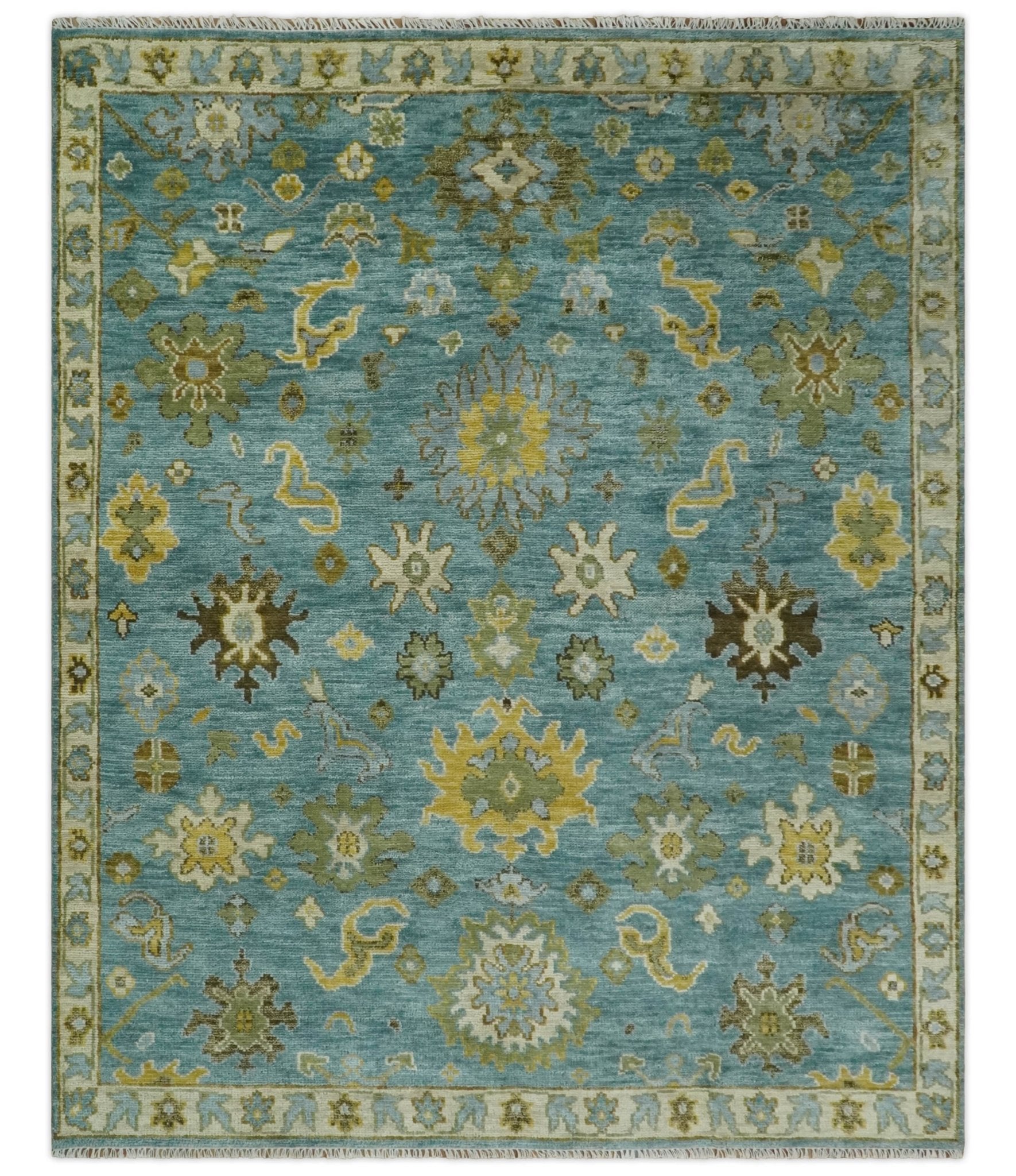 Antique Moss Green and Blue Multi Size Hand Knotted Traditional Rug ...