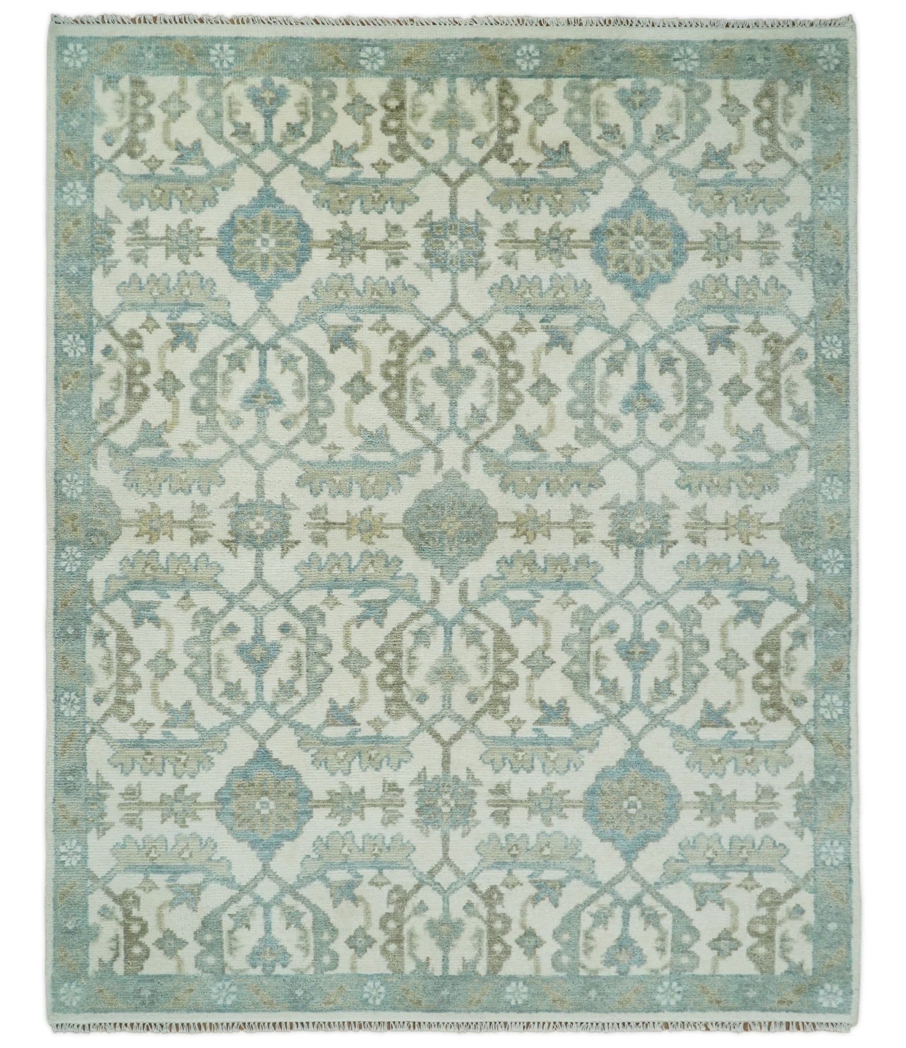 Ivory, Blue and Beige Hand knotted Traditional Large Design wool Rug ...