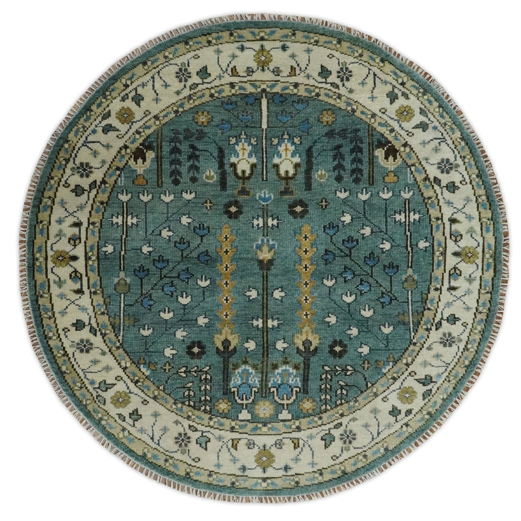 Aqua Green and Ivory Traditional Turkish Vintage Style Wool Area Rug ...