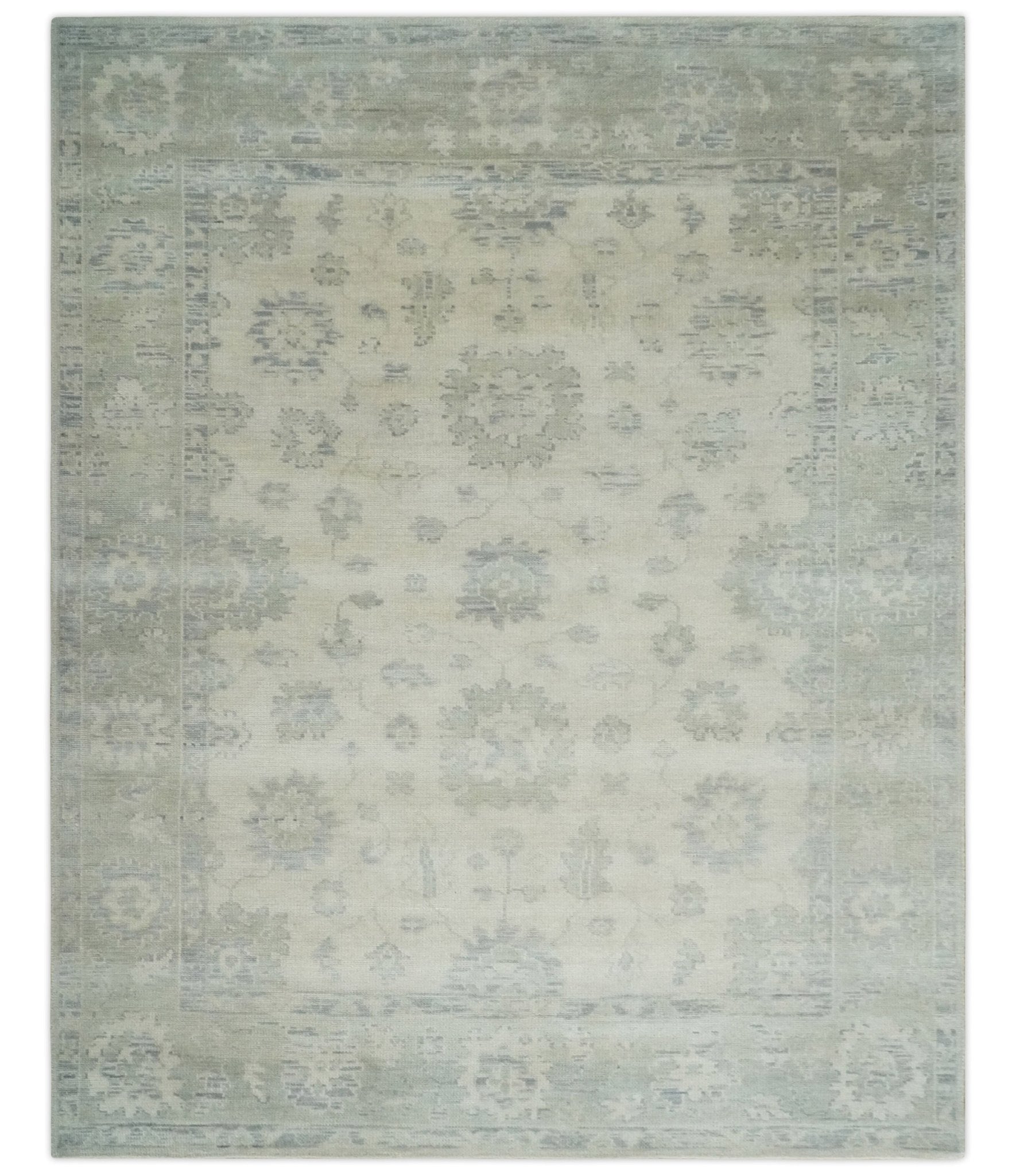 Beige and Light Green Hand knotted Traditional Oushak wool Area Rug ...