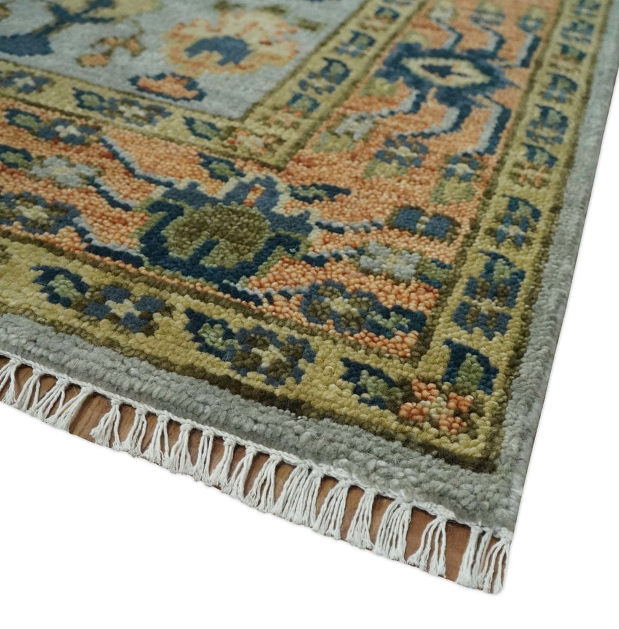 Custom Made Hand Knotted Living Room and Bedroom Rug Rust and Silver T ...