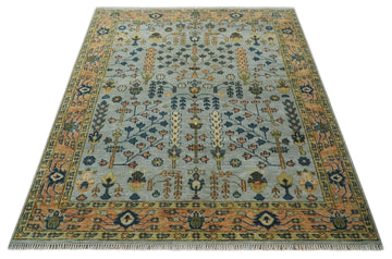 Custom Made Hand Knotted Living Room and Bedroom Rug Rust and Silver T ...