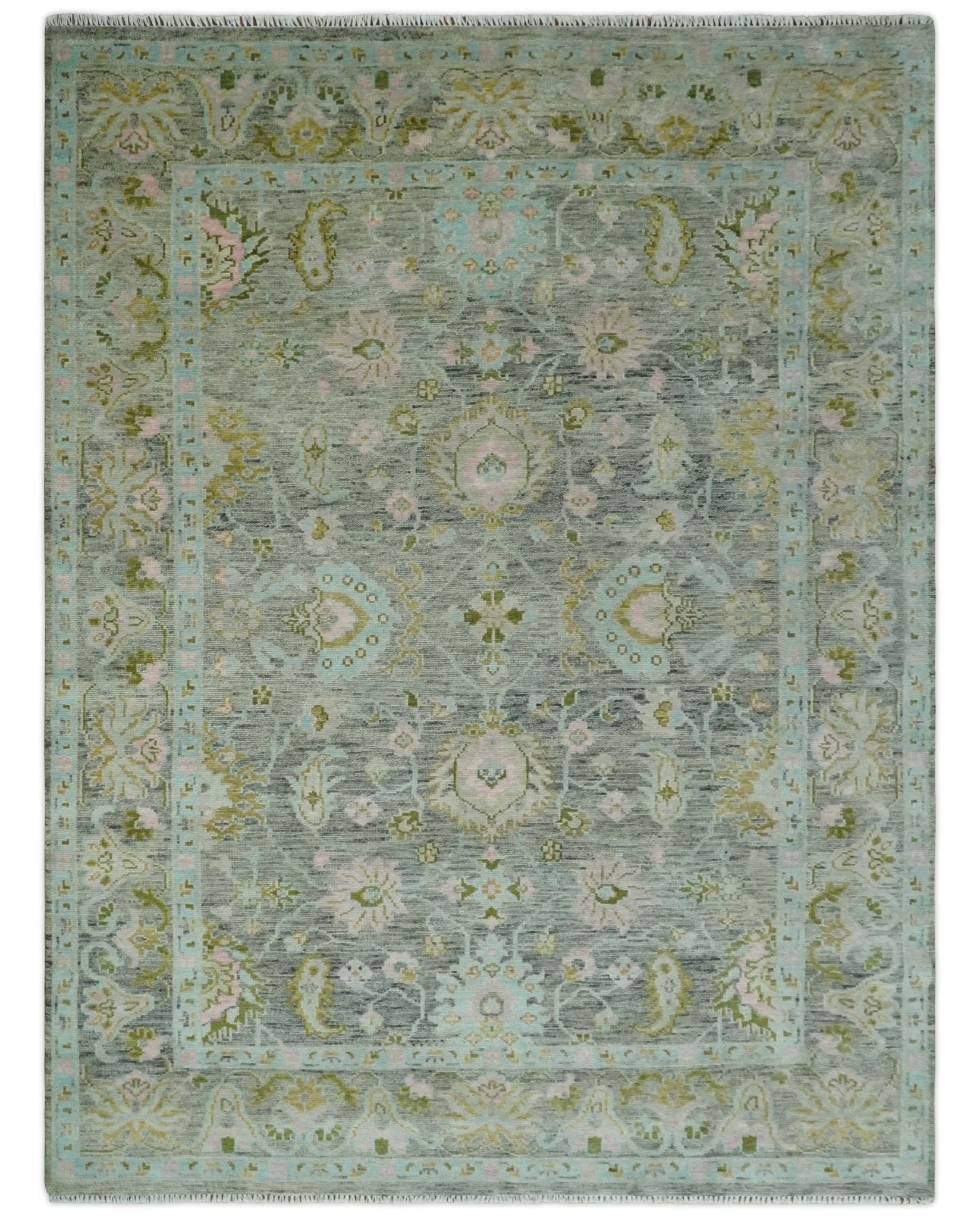 Hand Knotted Gray and Green Oushak Multi Size Traditional Wool Rug ...