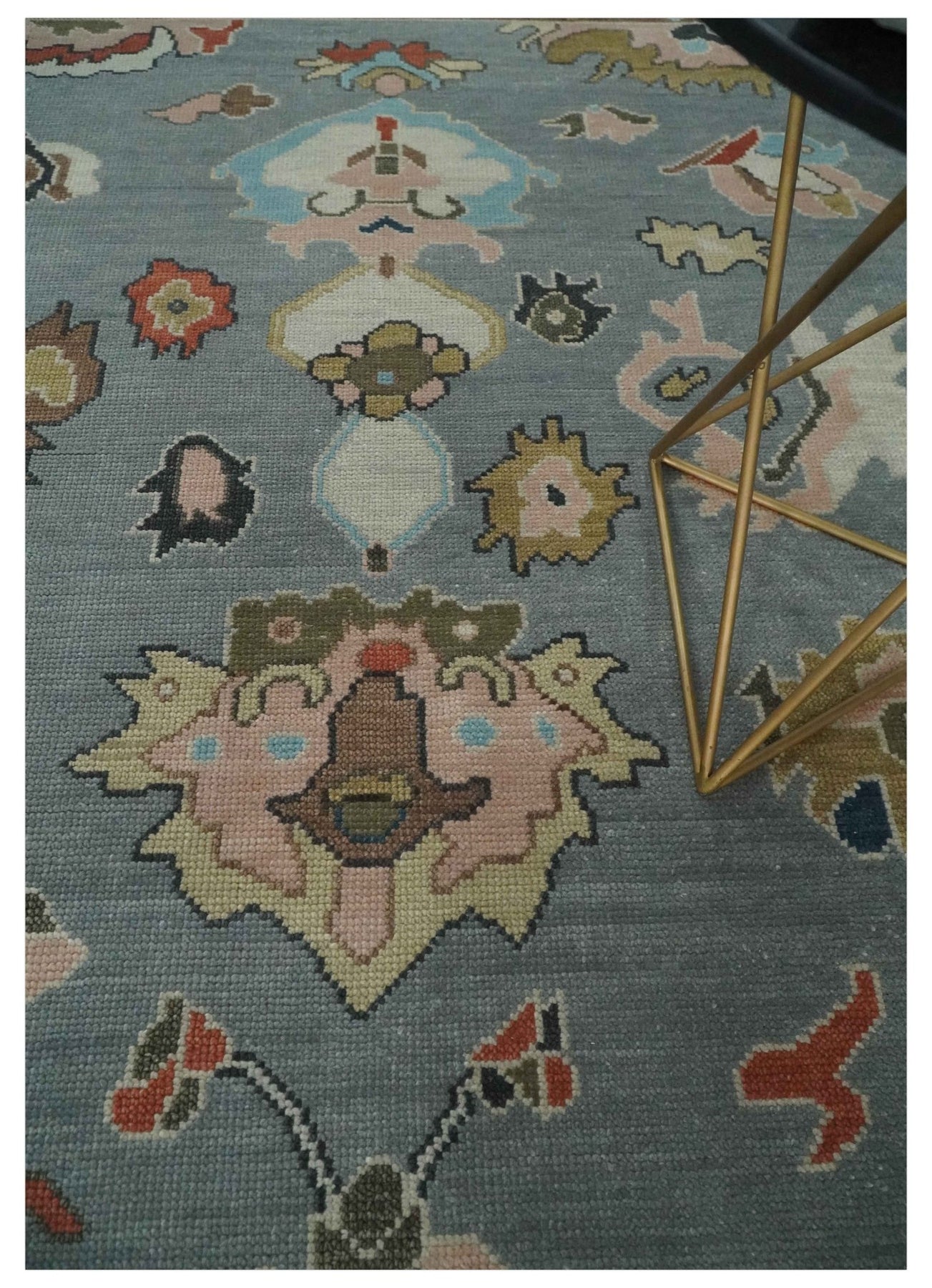 Silver and Blue Vibrant Colorful Traditional Oushak Wool Rug – The Rug ...