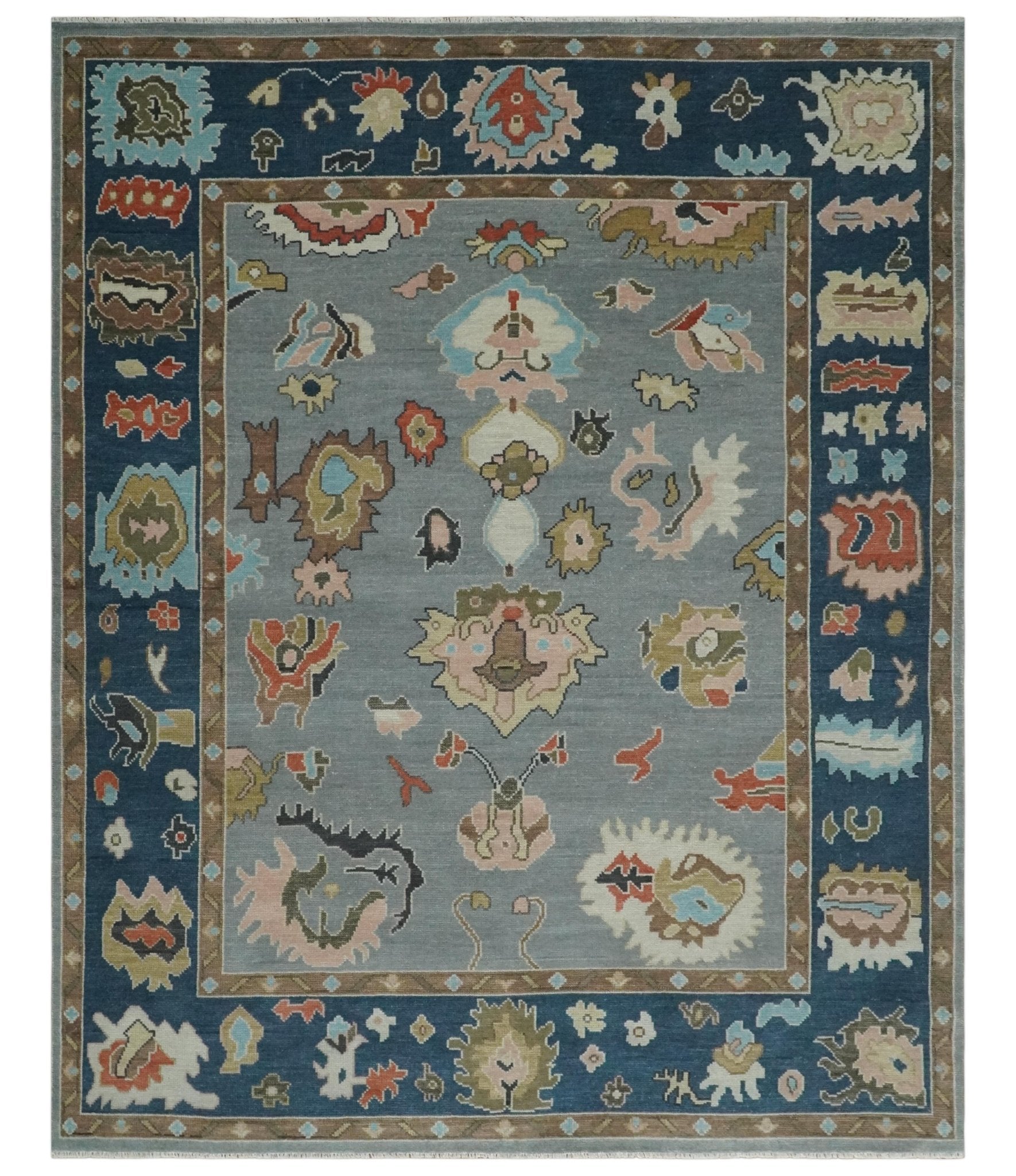 Silver and Blue Vibrant Colorful Traditional Oushak Wool Rug – The Rug ...