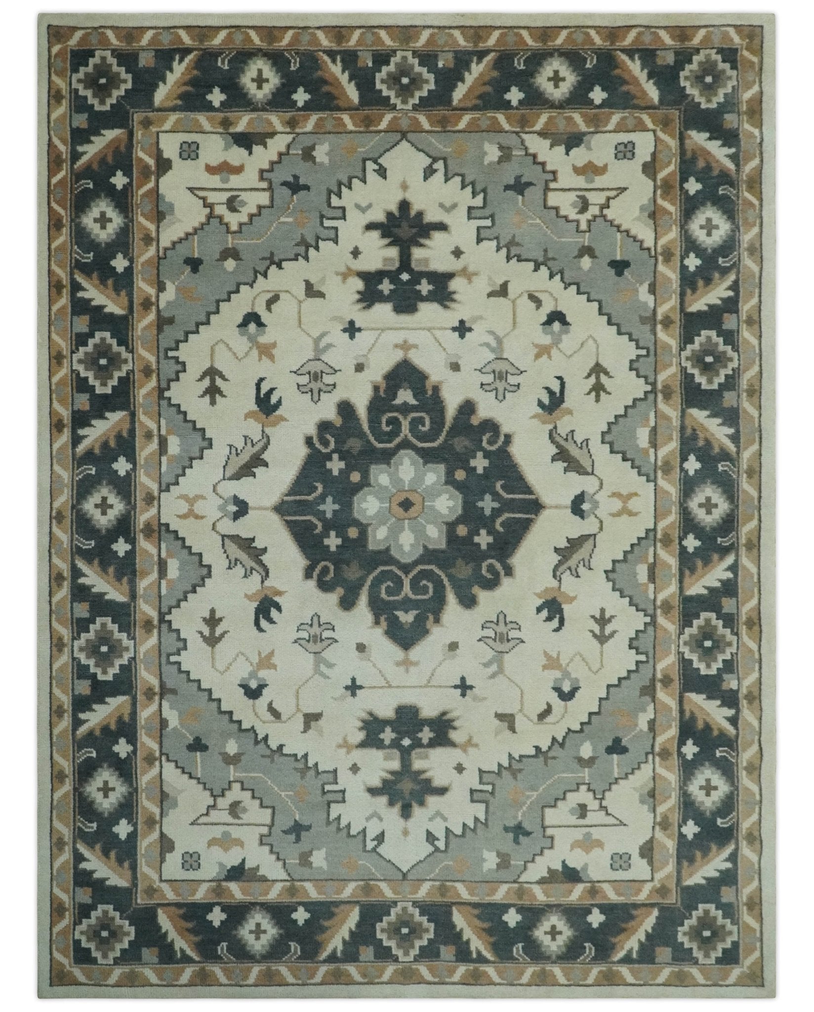 Ivory, Gray, Camel and Charcoal Traditional Heriz Multi Size Wool Rug ...