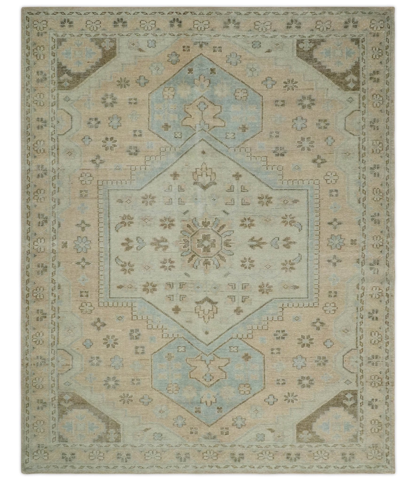 Traditional Floral Silver, Peach, Gray and Olive Heriz wool Rug – The ...