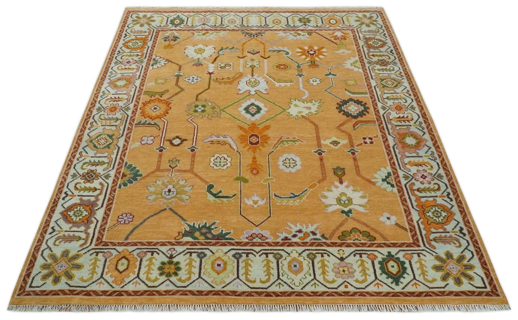 Traditional Floral Dark Peach and Ivory Hand knotted wool Rug – The Rug ...