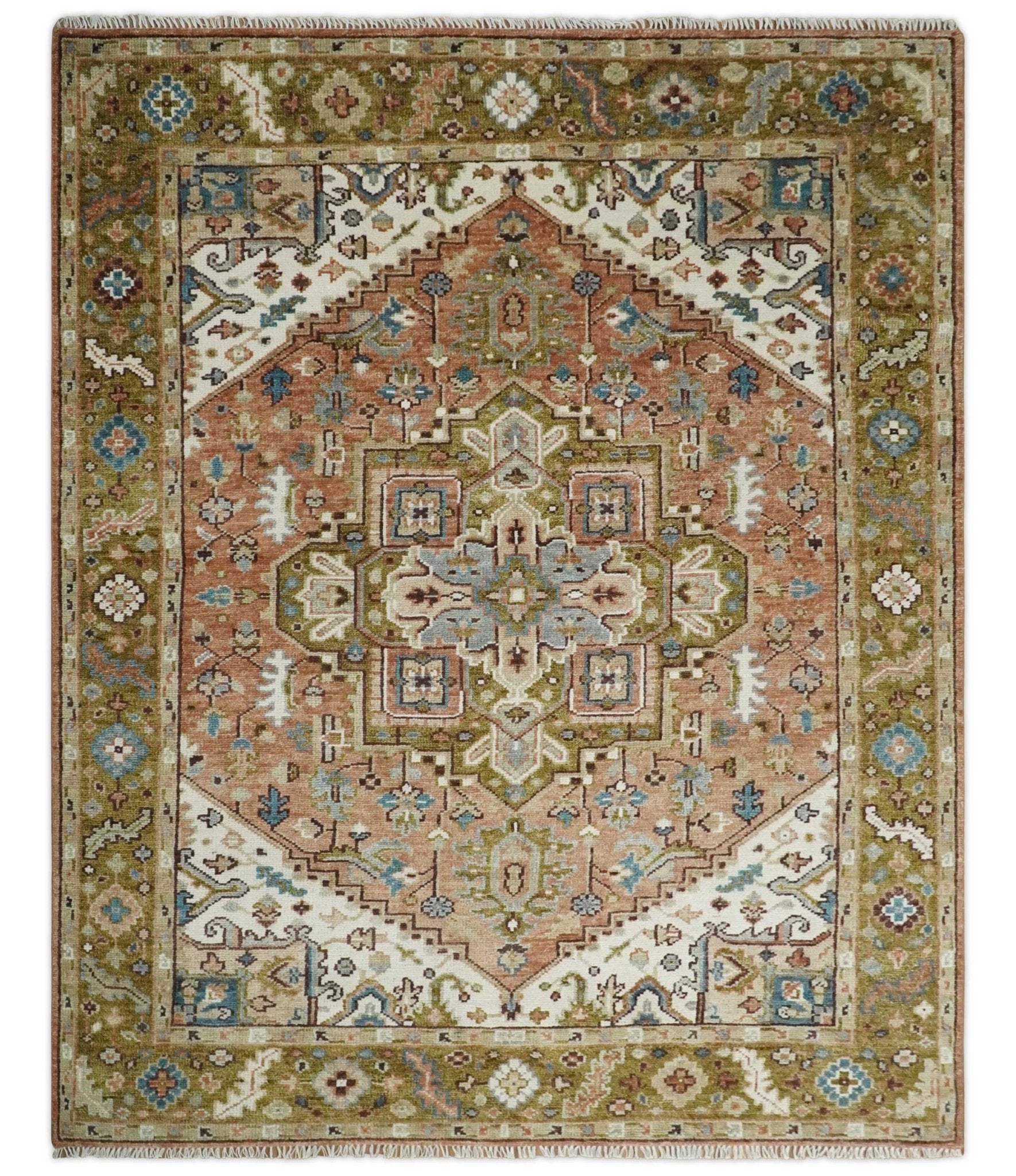 Vintage Style Olive, Rust and Ivory Traditional Heriz wool Area Rug ...
