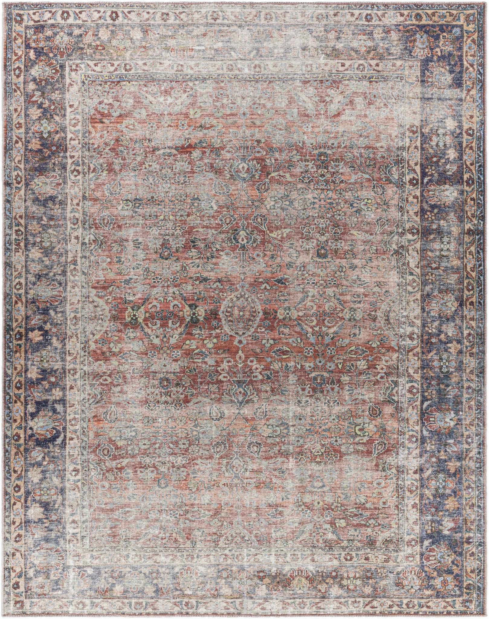 Distressed Look Traditional Rust and Dark Purple Turkish Design Machine ...