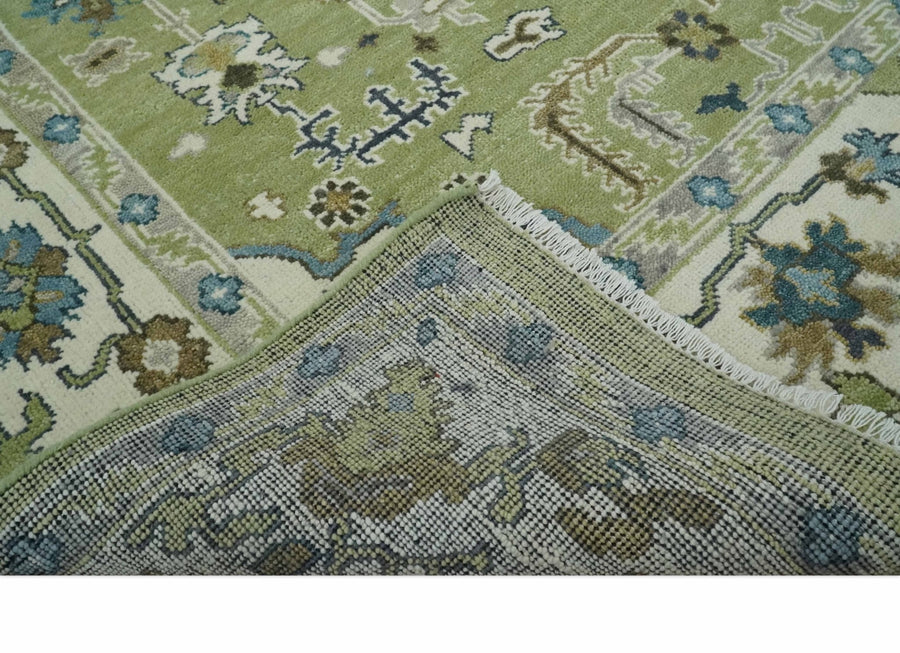 Hand Knotted Light Green, Ivory and Silver Turkish Vintage Wool Rug ...