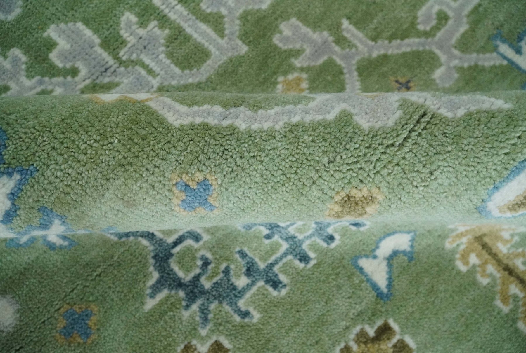 Hand Knotted Green, Ivory and Silver Traditional Turkish Vintage Rug ...