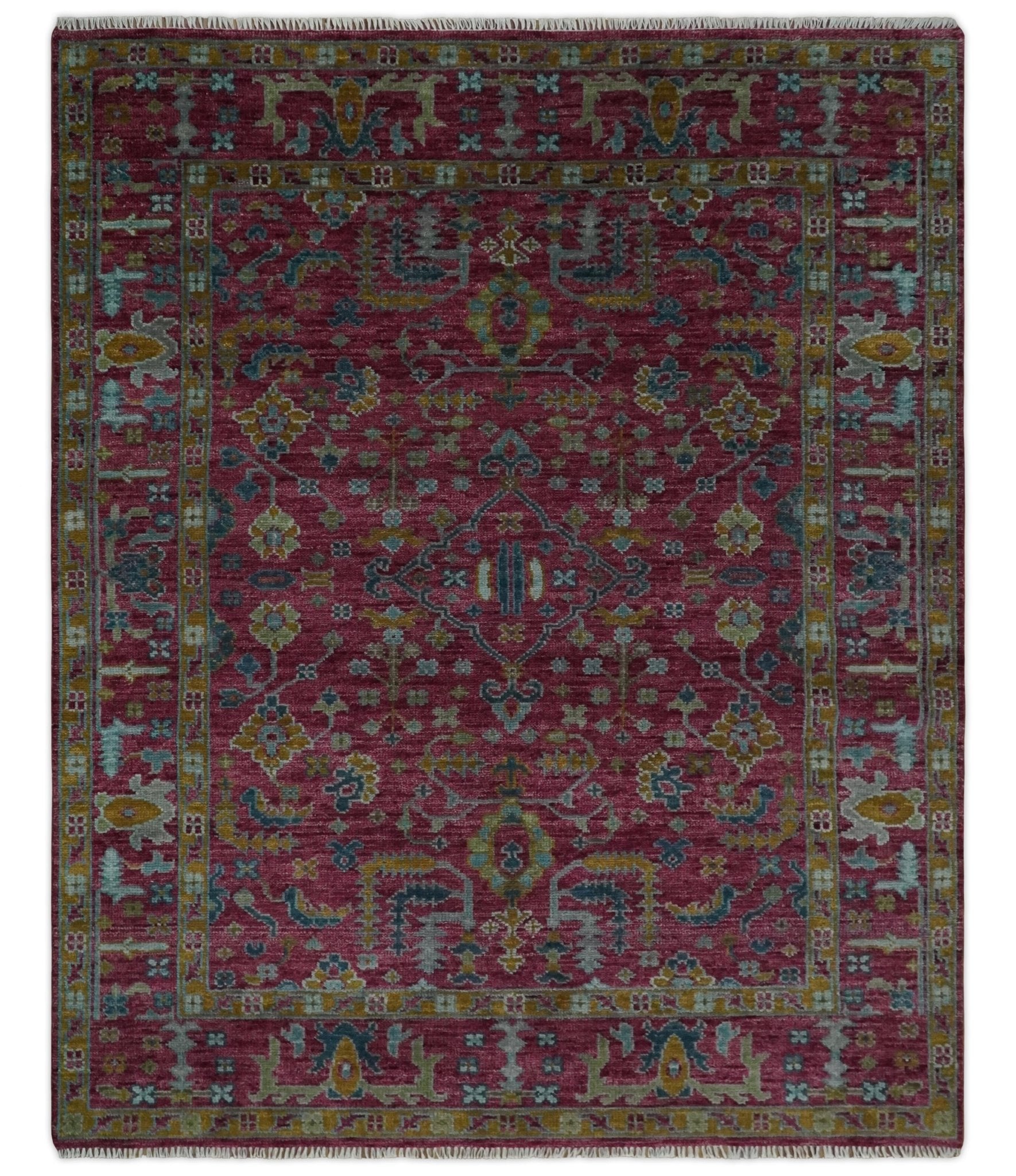 Hand Knotted Maroon and Gold Heriz Serapi Traditional Antique Wool Rug ...