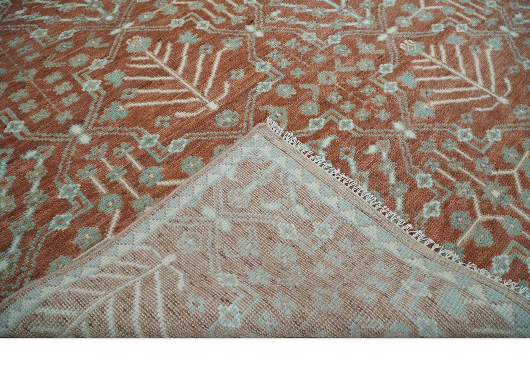 Hand knotted Multi Size Rust and Aqua Floral wool Area Rug – The Rug Decor