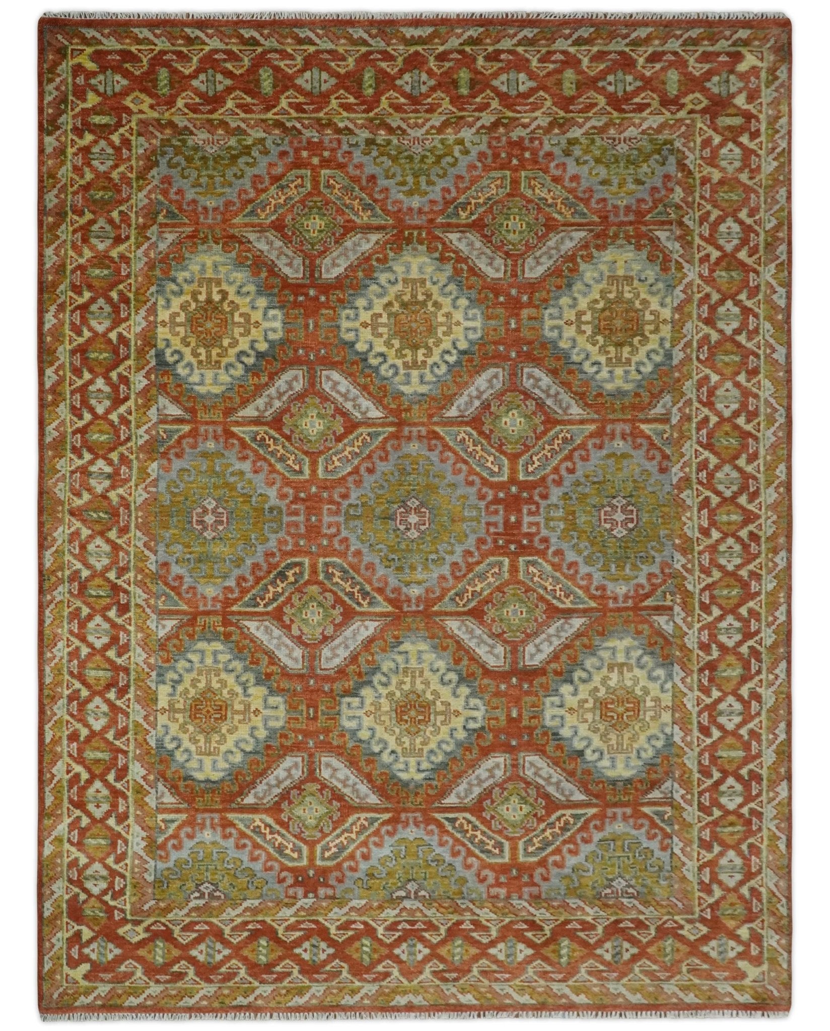 Hand Knotted Rust and Beige Oriental Traditional Multi Size Wool Rug ...