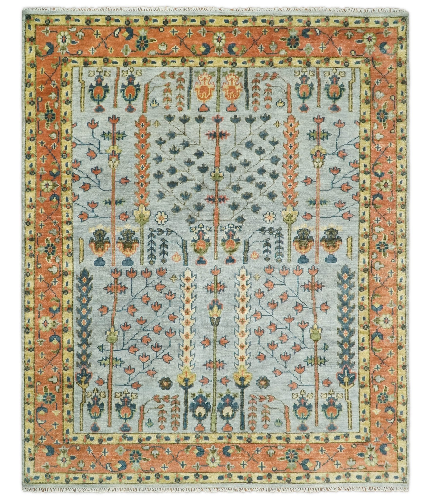 Hand Knotted Tree of Life Rust and Blue Traditional Turkish Design Woo ...