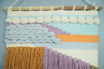 Hand Woven Wool Tapestry White, Blue and Gold Bohemian Modern Wall Han ...