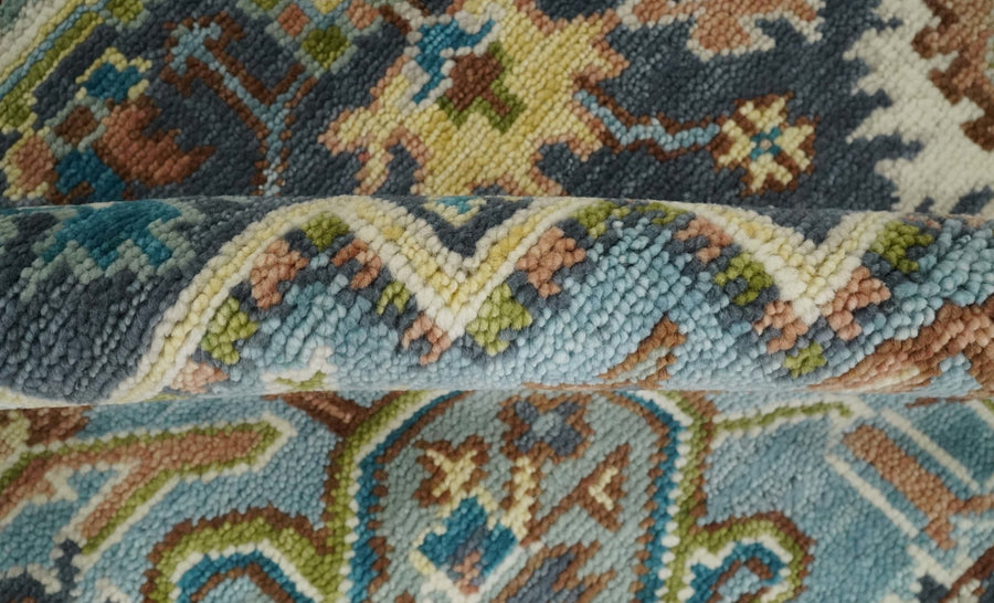 Ivory, Blue, Rust and Beige Hand knotted Traditional Heriz wool Rug ...