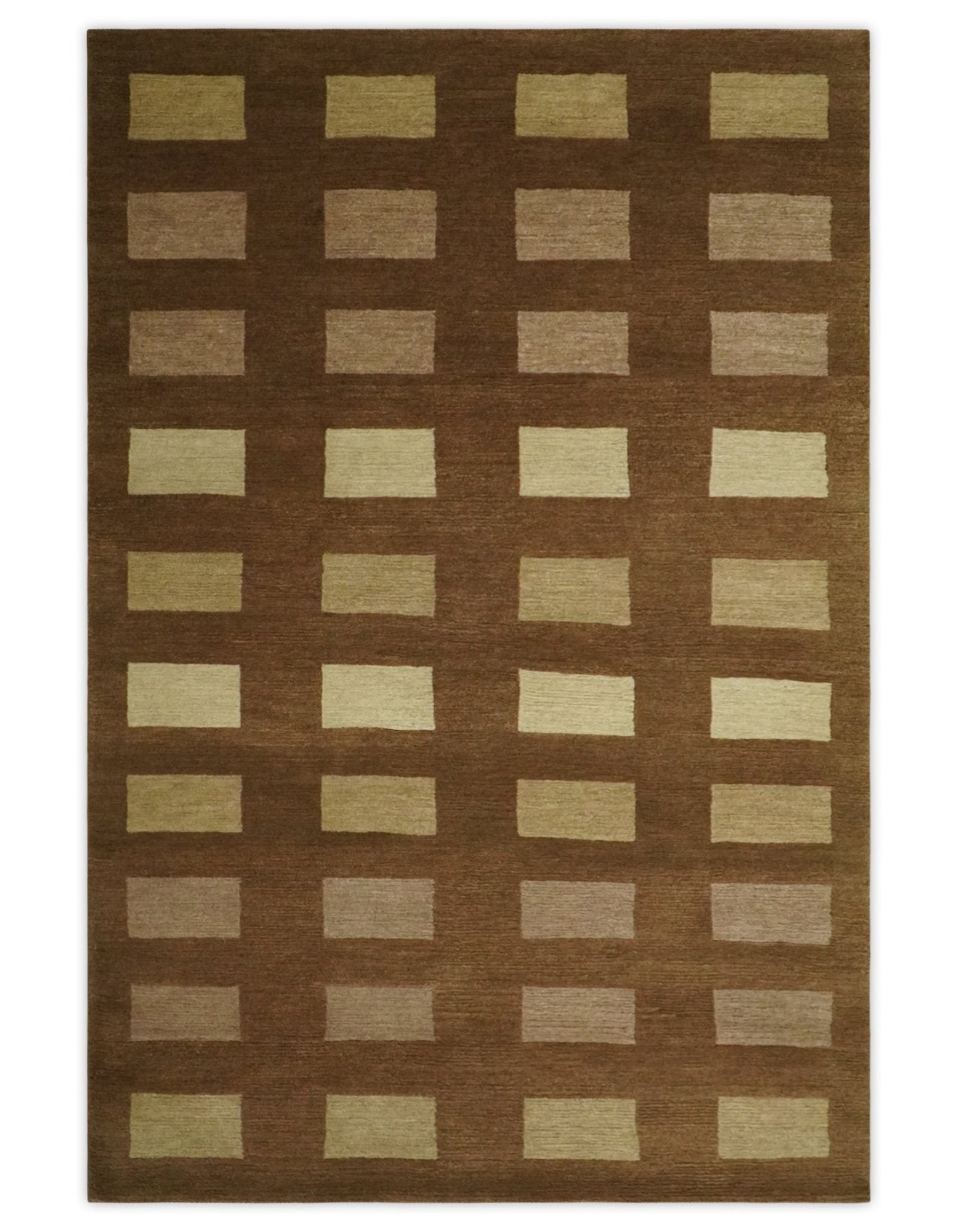 Modern Geometrical Brown and Beige 4x6 Hand Knotted Wool Area Rug – The ...
