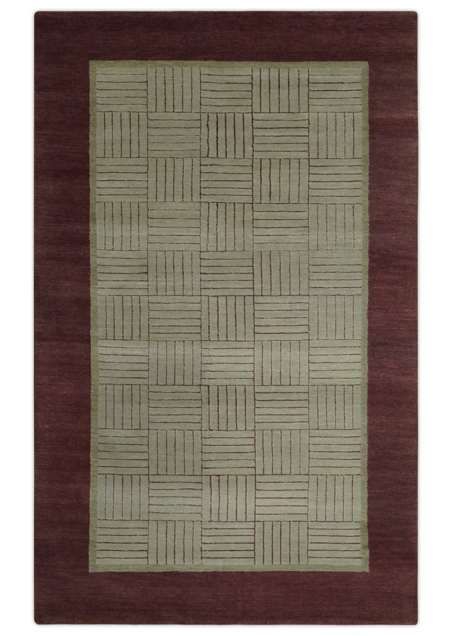Modern Geometrical Maroon and Beige 5x8 Wool and Art Silk Area Rug ...