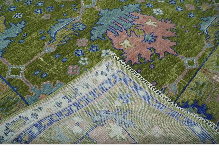 Multi size Moss Green, Blue and Peach Hand Knotted Vibrant colorful Do ...