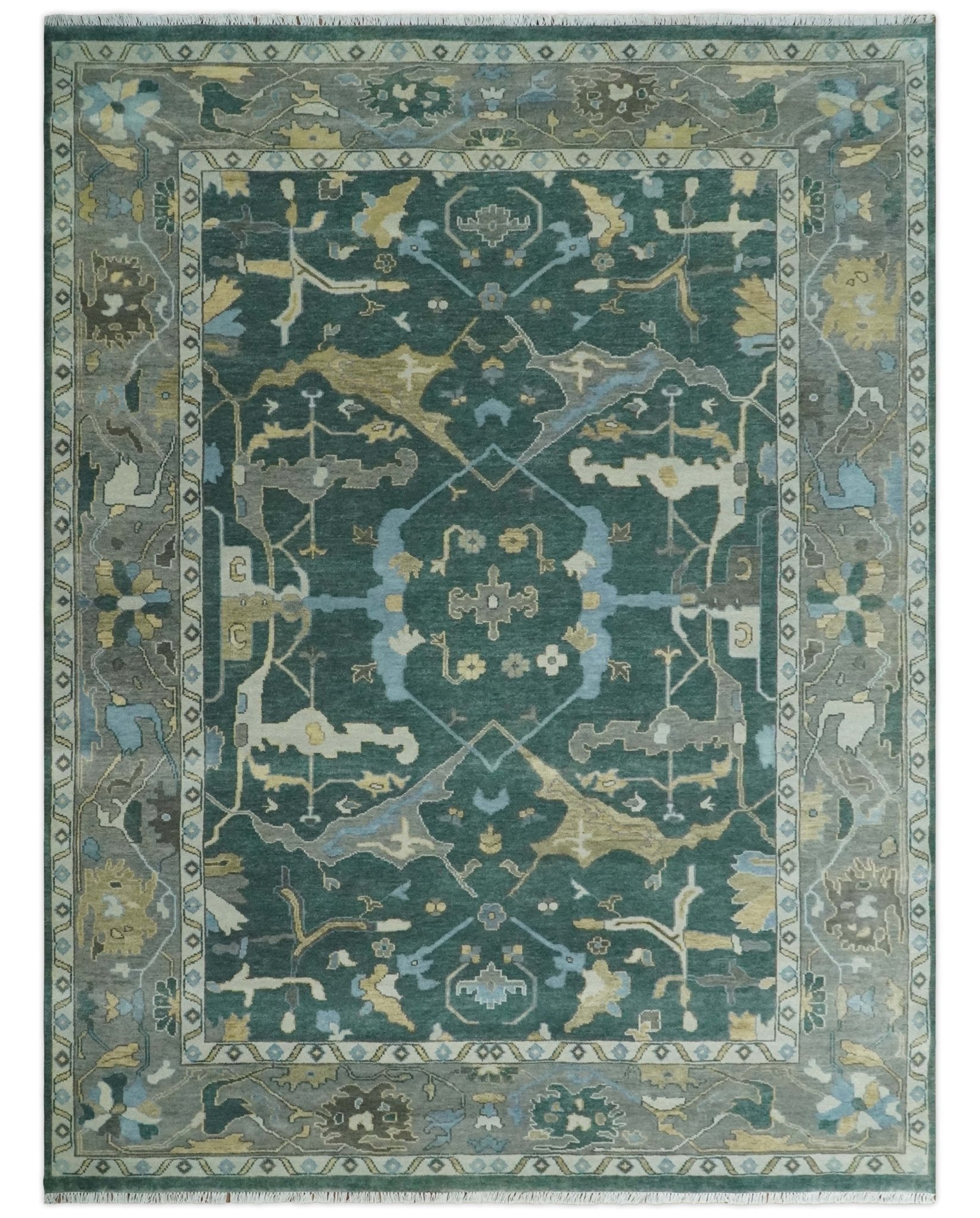 Oriental Oushak Teal Green and Gray 9x12 Hand Knotted Wool Area Rug ...